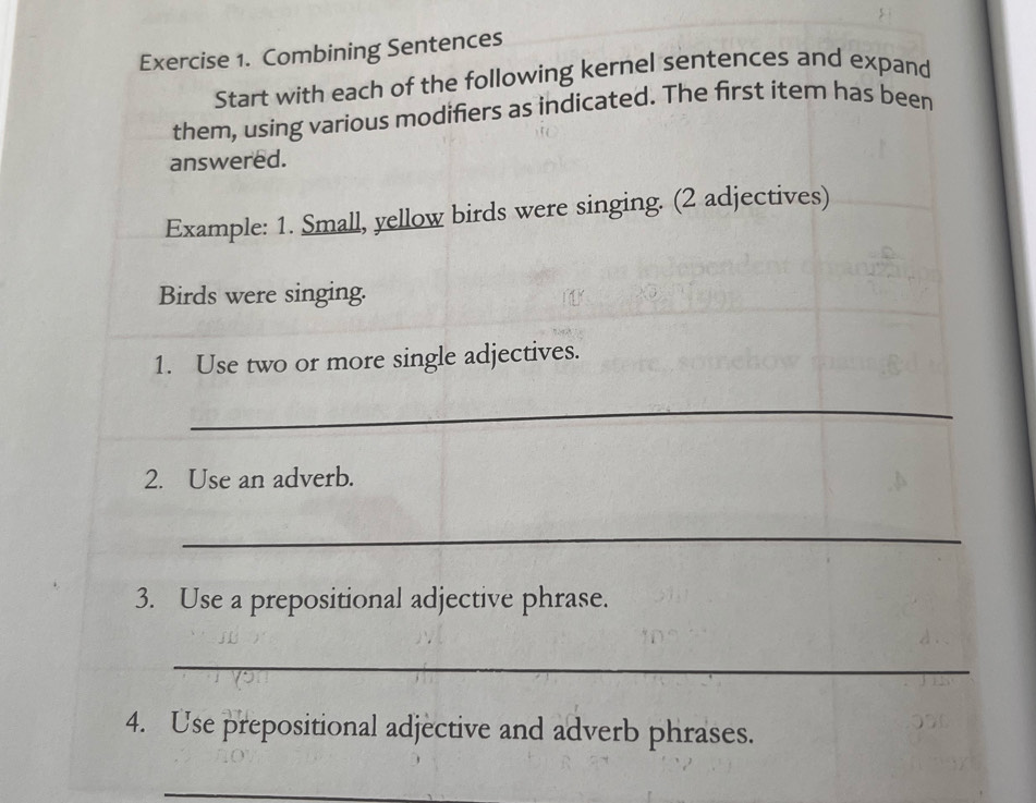 Solved: Combining Sentences Start with each of the following kernel ...