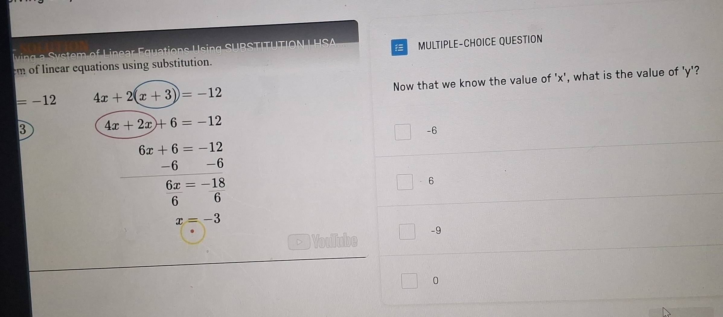 Solved: lving a System of Linear Equations Using SUBSTITUTION LHSA em ...