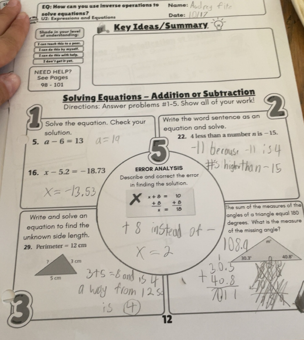 Solved: a EQ: How can you use inverse operations to Name: solve ...