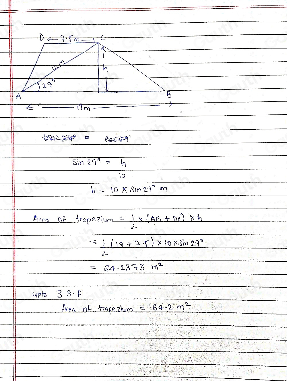 Solved: Calculate the area of the trapezium below. Give your answer to ...