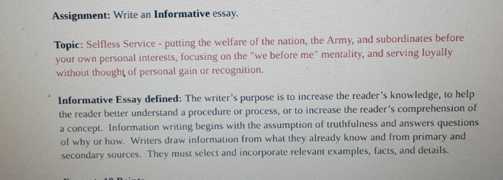 Solved: Assignment: Write an Informative essay. Topic: Selfless Service ...