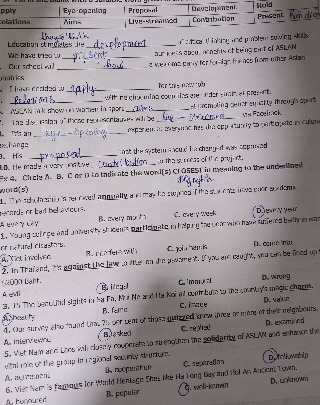 Giải quyết:Education stimulates the_ of critical thinking and problem ...