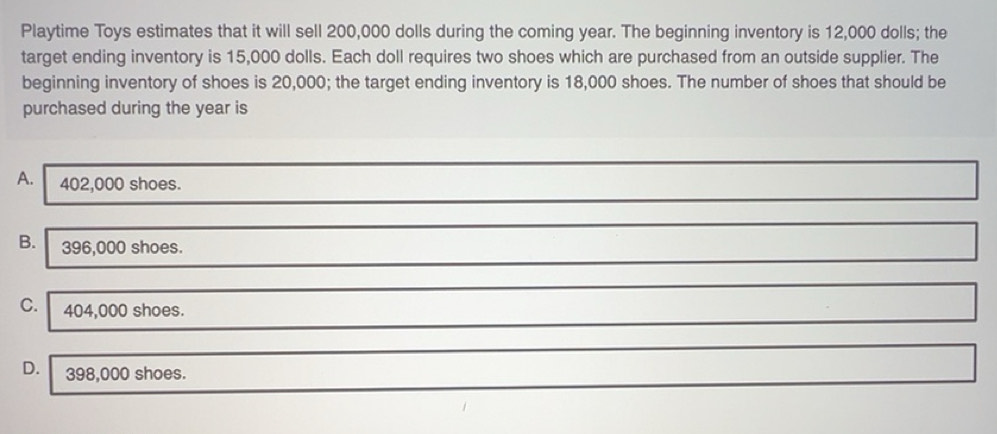 Solved: Playtime Toys estimates that it will sell 200,000 dolls during ...