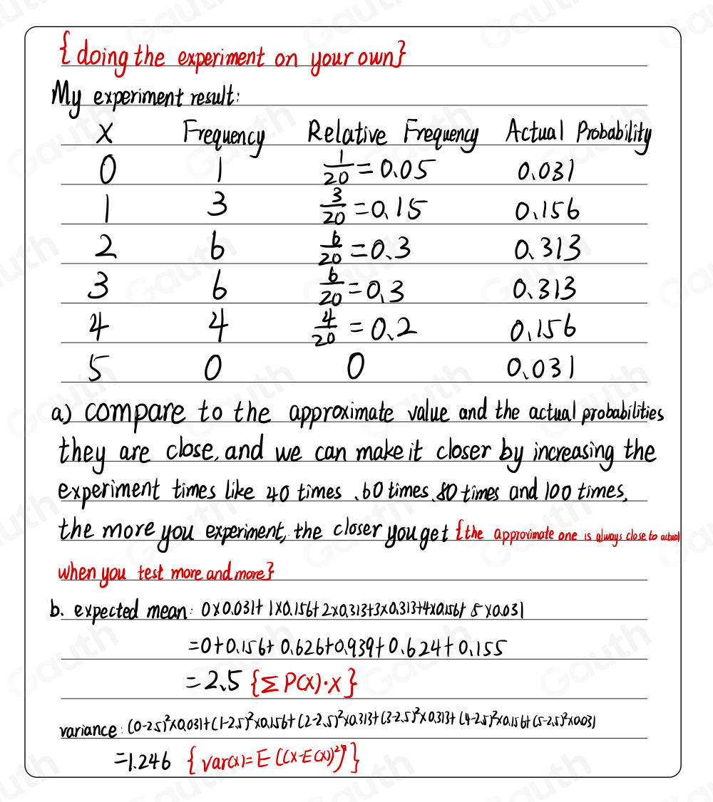 Solved: Perform the experiment by tossing 5 coins in 20 times. Observe ...