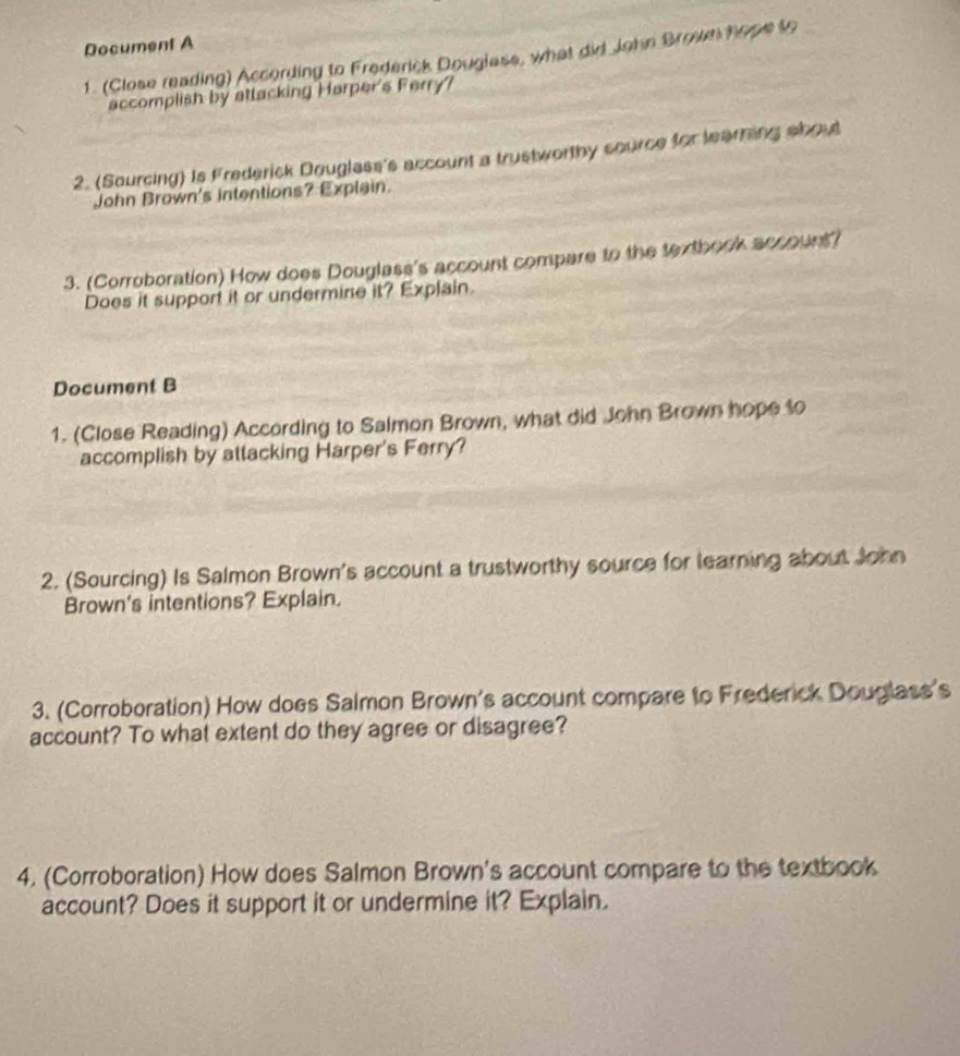 Solved: Document A 1. (Close reading) According to Frederick Douglass ...