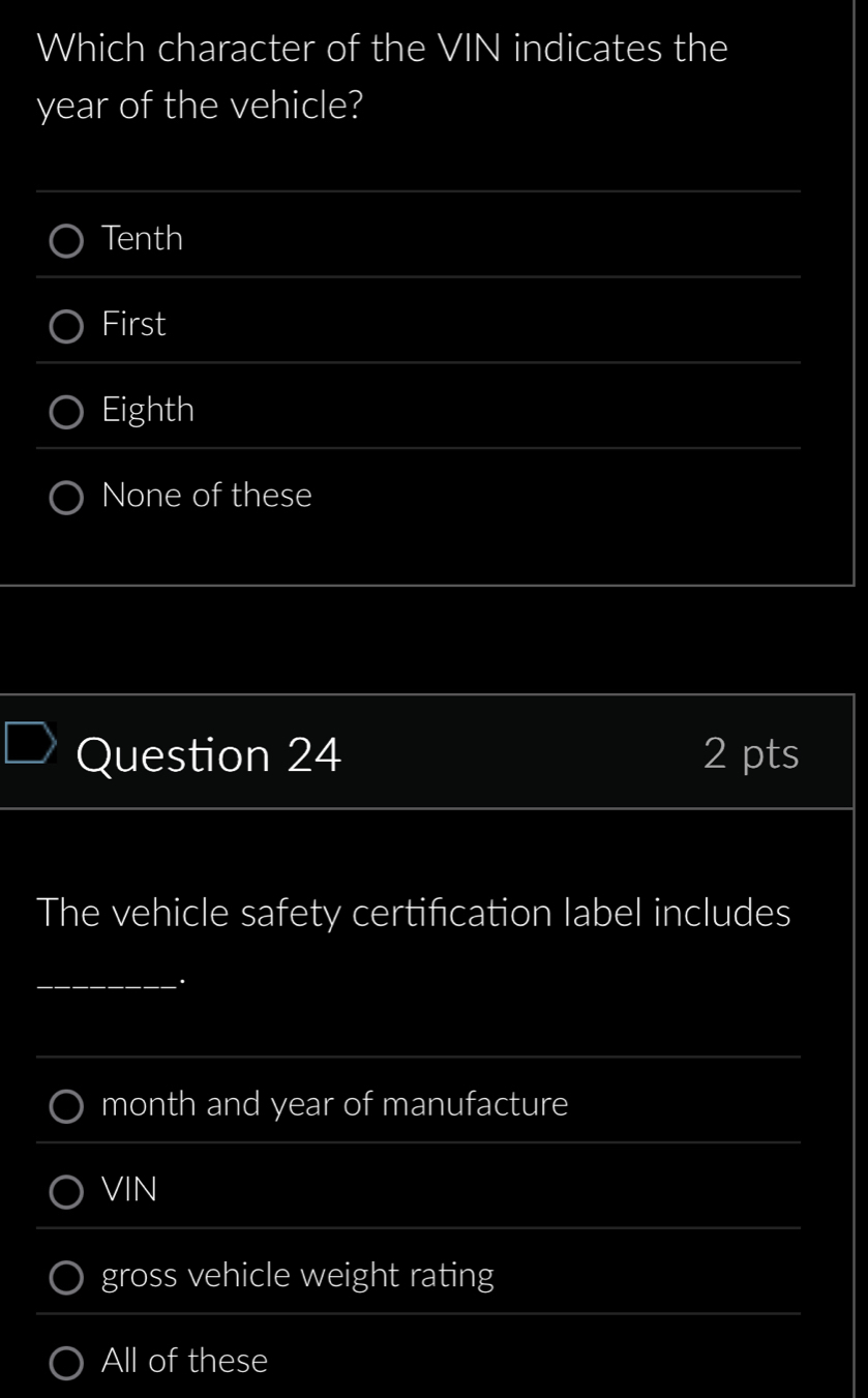 Solved: Which character of the VIN indicates the year of the vehicle ...