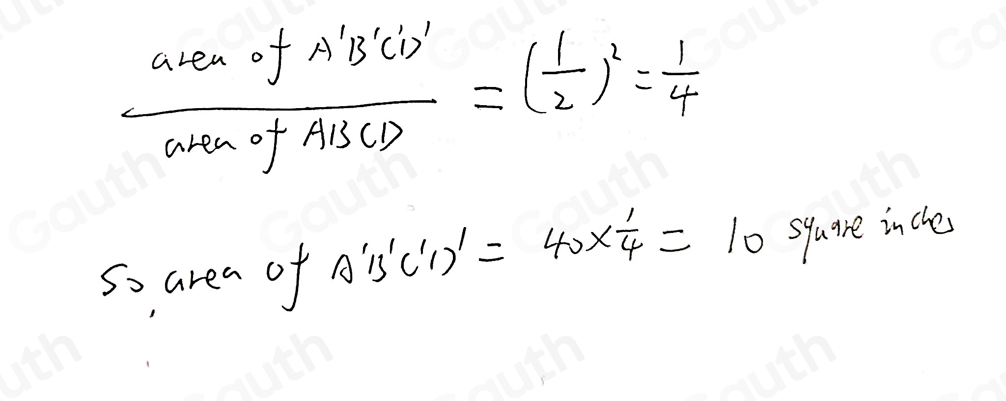 Solved: The given quadrilateral ABCD has an area of 40 square inches ...