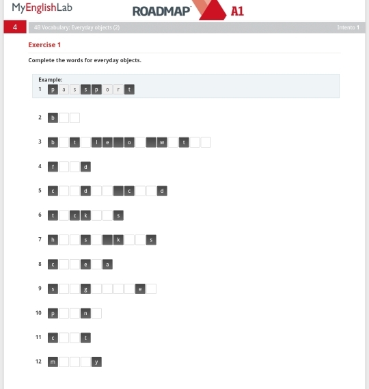 Resuelto:MyEnglishLab ROADMAP A1 4 4B Vocabulary: Everyday objects (2 ...