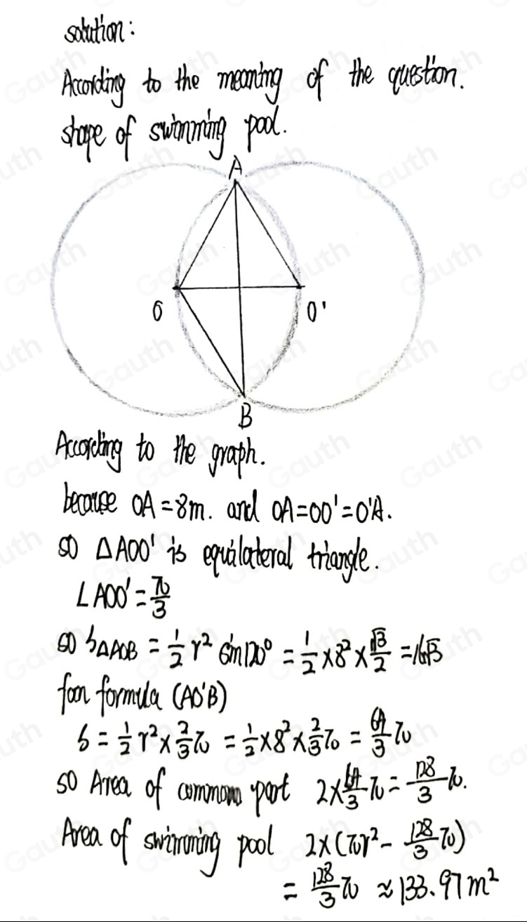 Solved: A swimming pool is constructed in the shape of two partially ...