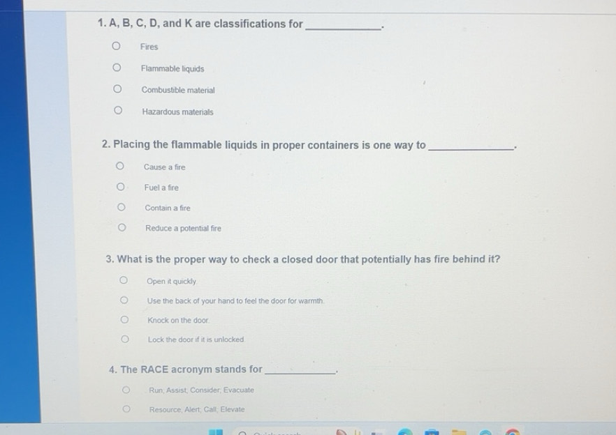 Solved: A, B, C, D, and K are classifications for_ . Fires Flammable ...