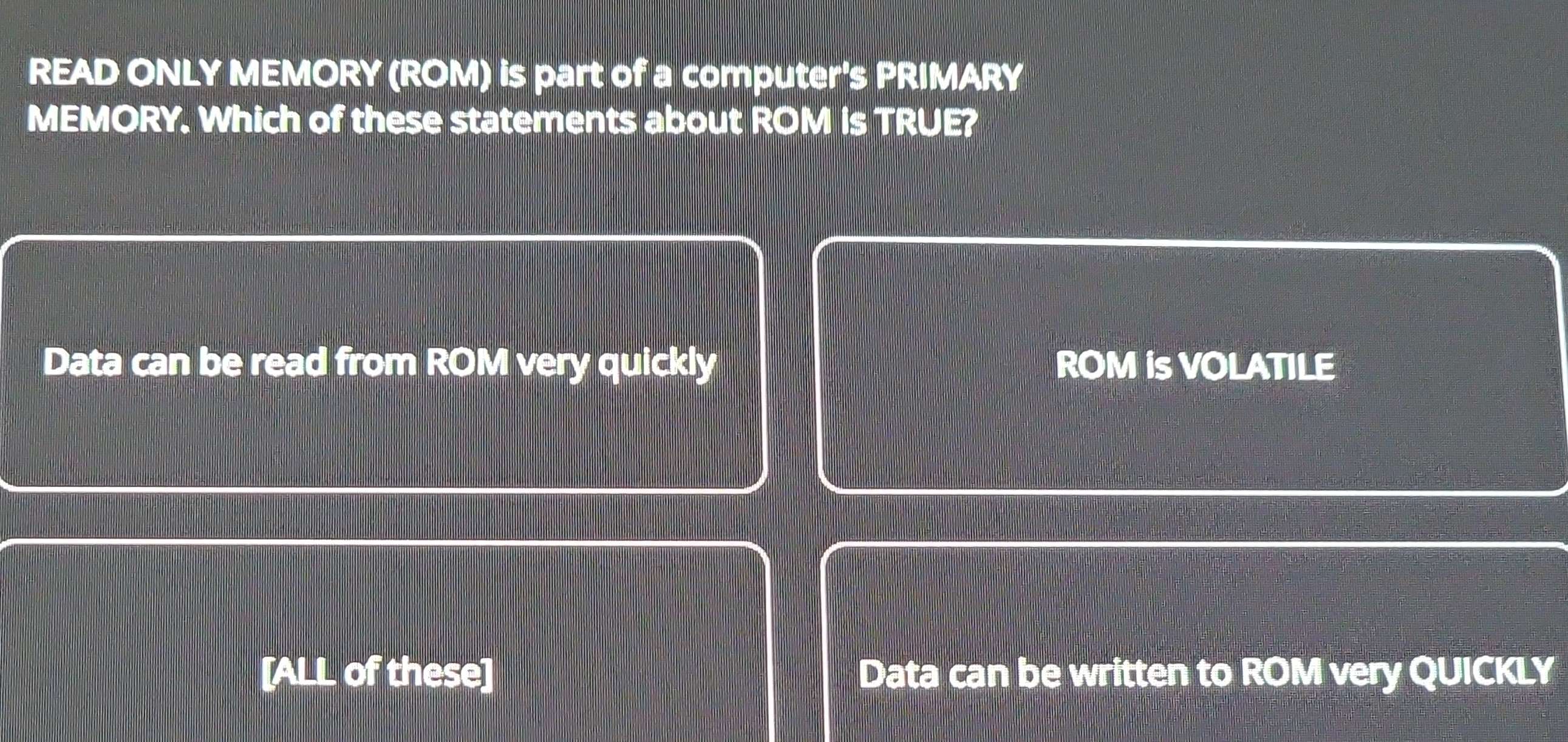 Gelöst:READ ONLY MEMORY (ROM) is part of a computer's PRIMARY MEMORY ...