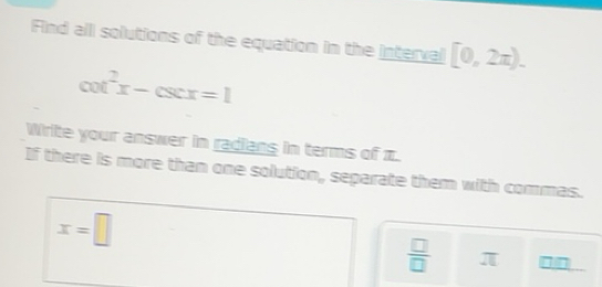 Solved: Find alll solutions of the equation in the interval [0,2π ...