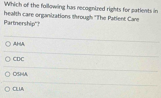 Solved: Which of the following has recognized rights for patients in ...