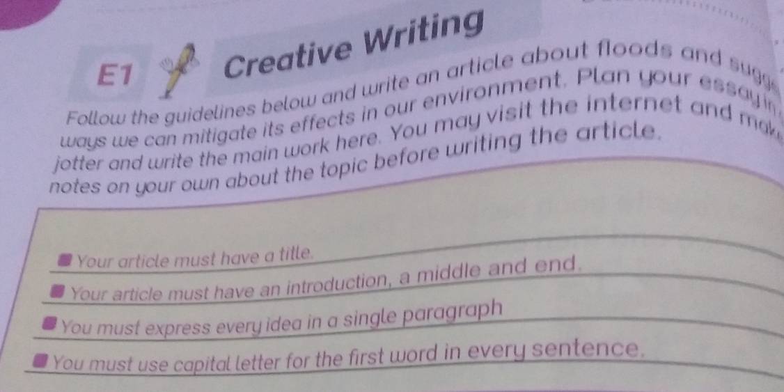 Solved: E1 Creative Writing Follow the guidelines below and write an ...