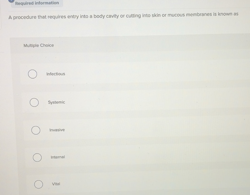 Solved: Required information A procedure that requires entry into a ...