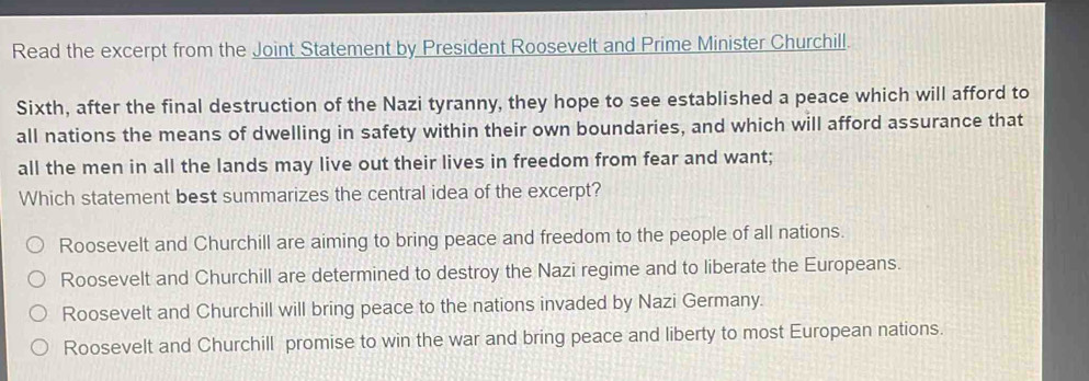 Solved: Read the excerpt from the Joint Statement by President ...