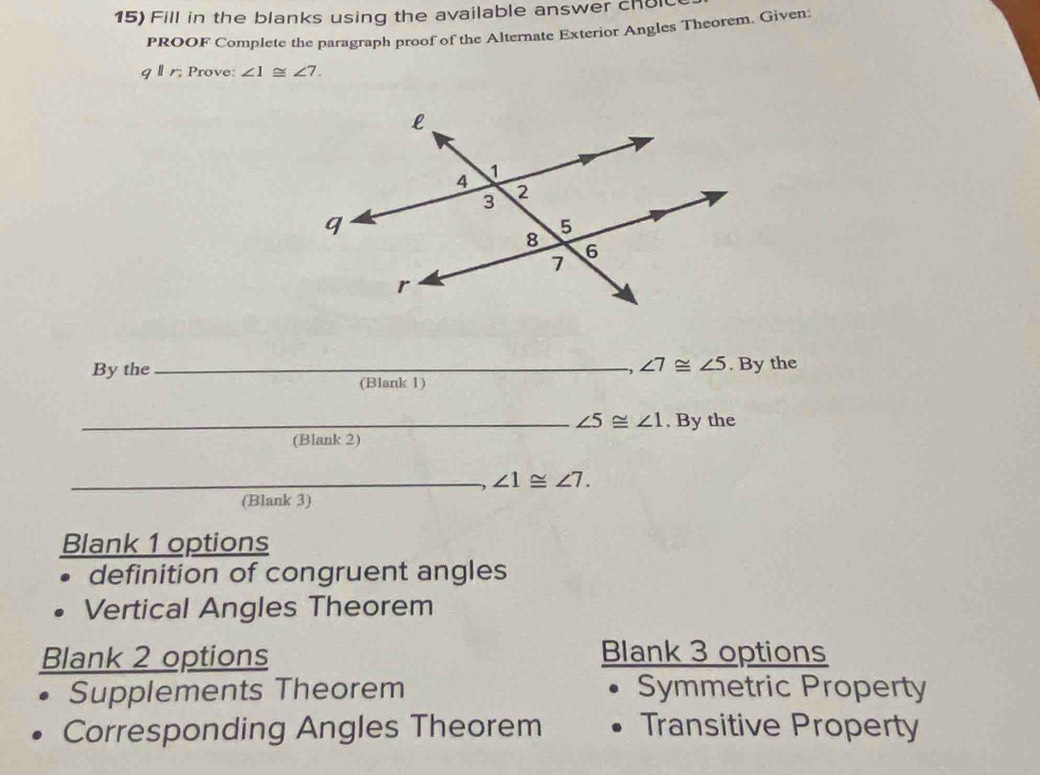 Solved: Fill in the blanks using the available answer chol PROOF ...