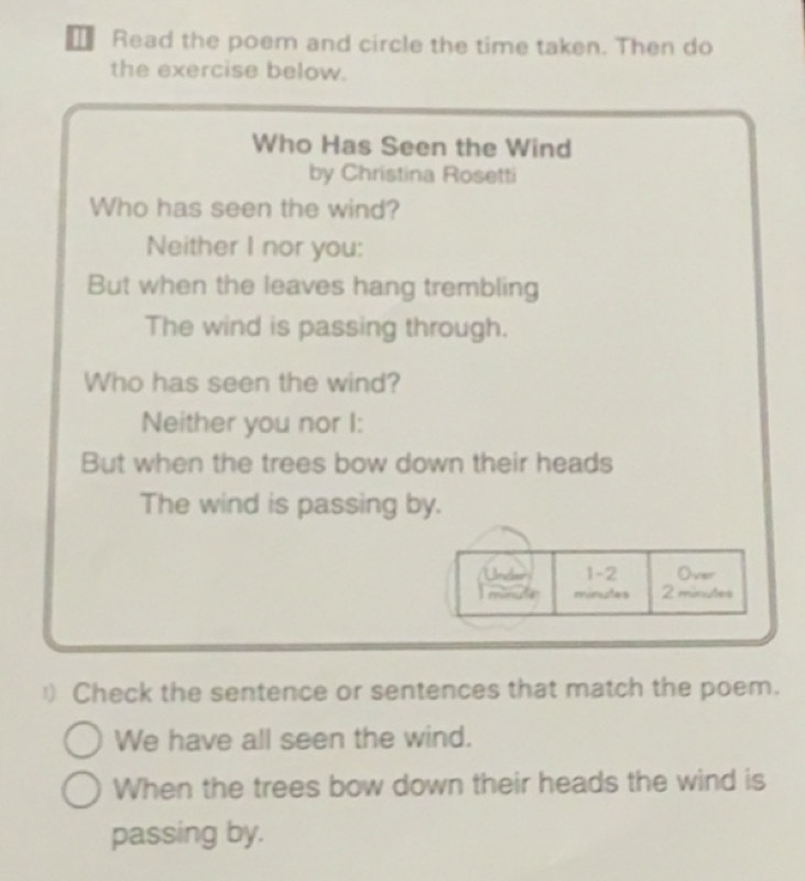 Solved: Read the poem and circle the time taken. Then do the exercise ...