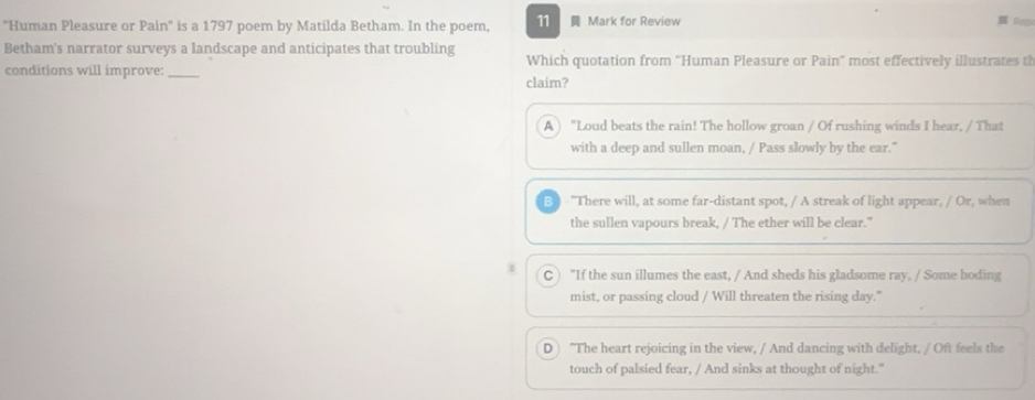 Solved: "Human Pleasure or Pain'' is a 1797 poem by Matilda Betham. In ...