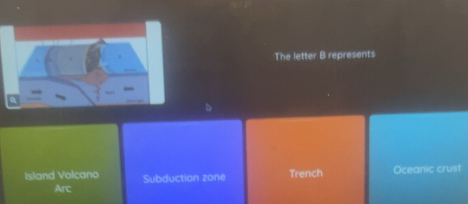 Solved: The letter B represents Island Volcano Subduction zone Trench ...