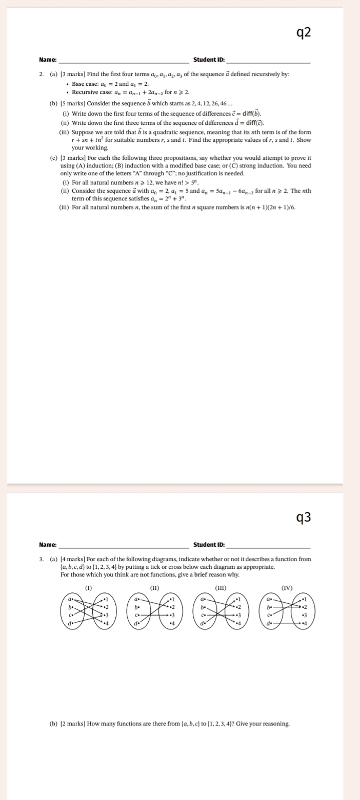 Solved: Name:_ Student ID:_ 2. (a) [3 marks] Find the first four terms ...