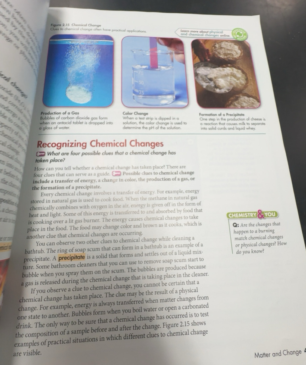 Solved: Figure 2.15 Chemical Change a Clues to chemical change often ...