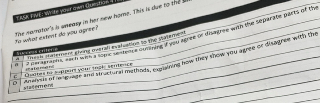Solved: TASK FIVE: Write your own Question 4 The narrator's is uneasy ...