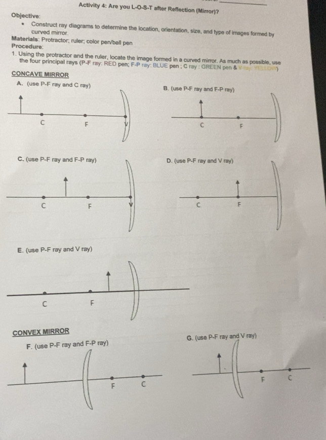 Solved: Activity 4: Are you L-O-S-T after Reflection (Mirror)? Objective: Construct ray diagrams ...