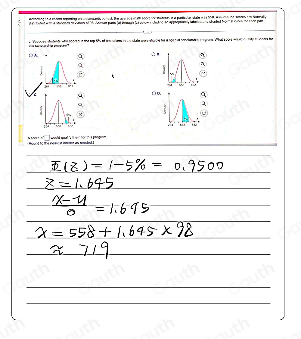 Solved: According to a recent reporting on a standardized test, the ...