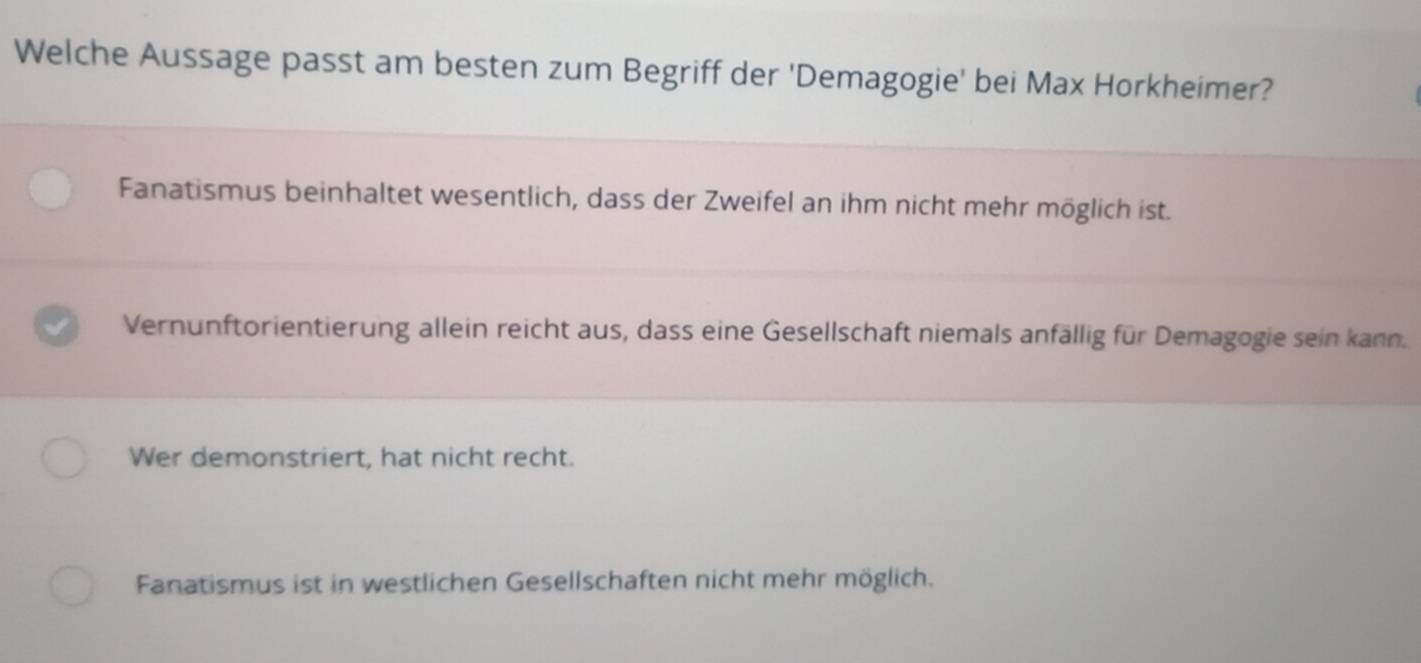 Gelöst:Welche Aussage passt am besten zum Begriff der 'Demagogie' bei ...
