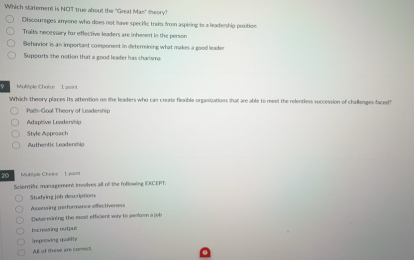 Solved: Which statement is NOT true about the "Great Man" theory? Discourages anyone who does ...