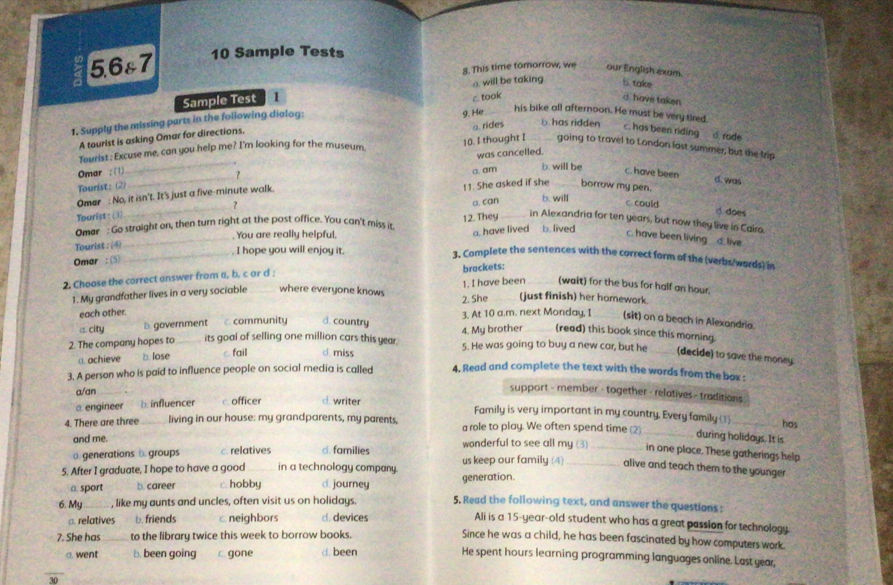 تم الحل:Sample Tests 5.6s7 8. This time tomorrow, we _our English exam ...