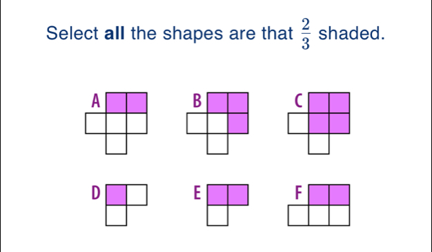 Solved: Select all the shapes are that 2/3 shaded. [Others]