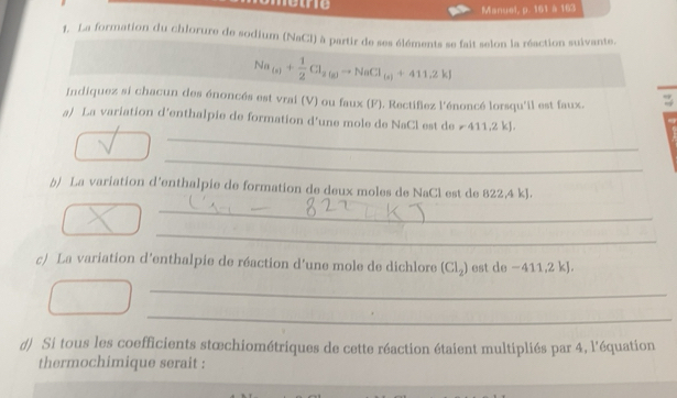 Solved: Manuel, p. 161 à 163 1. La formation du chlorure de sodium ...