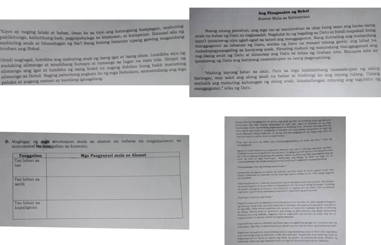 Solved: Ang Pinagmulan ng Bohol Alamat Mula sa Kabisayaan *Kayo ay ...