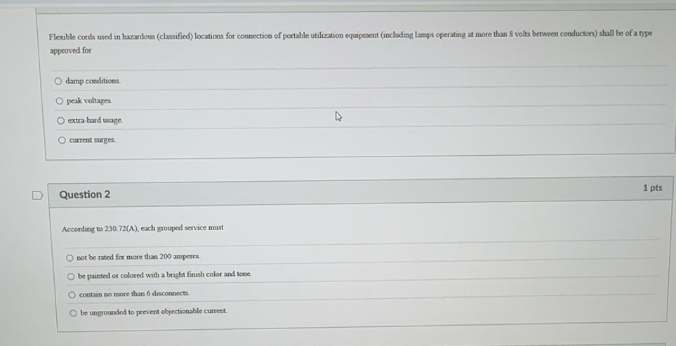 Solved: Flexible cords used in hazardous (classified) locations for ...
