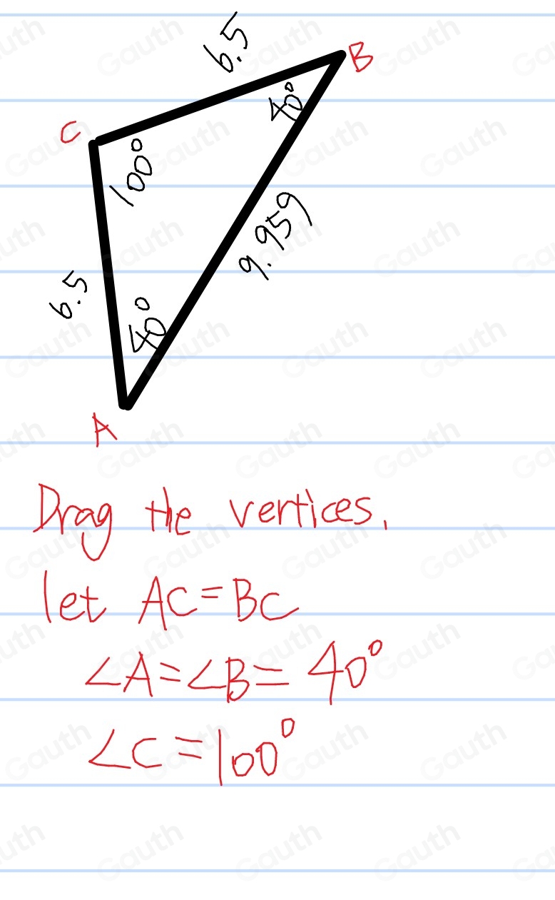 Solved: Drag the vertices of ABC to form an isosceles obtuse triangle ...