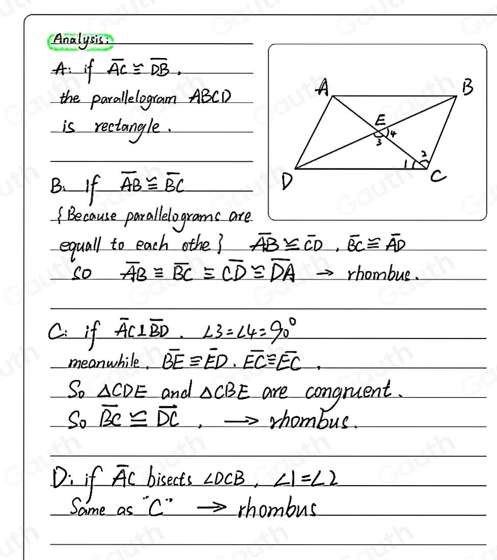 Solved: In parallelogram ABCD, diagonals overline AC and overline BD ...