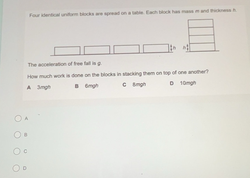 Selesai:Four identical uniform blocks are spread on a table. Each block ...