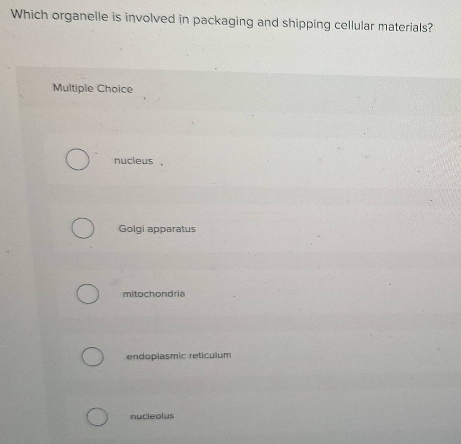 Solved: Which organelle is involved in packaging and shipping cellular ...