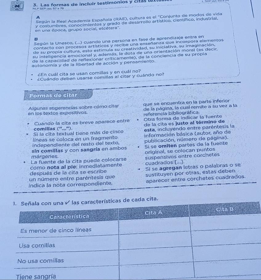 Resuelto:Las formas de incluir testimonios y citas textu NLP SEP; pp ...