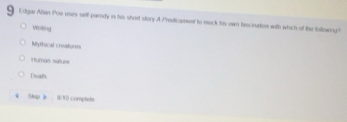 Solved: Edgar Allan Poe uses self-parody in his short story A ...