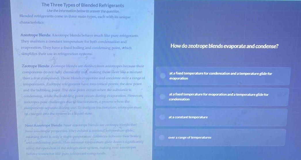 Solved: The Three Types of Blended Refrigerants Use the information ...