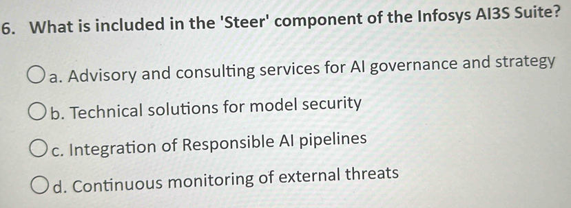 Solved: What is included in the 'Steer' component of the Infosys AI3S ...