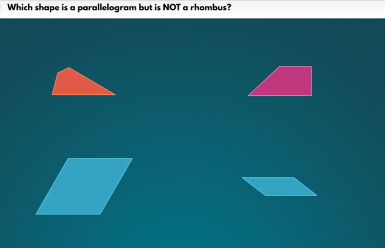 Solved: Which shape is a parallelogram but is NOT a rhombus? [Math]