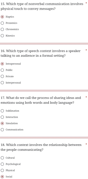 Solved: Which type of nonverbal communication involves * physical touch ...