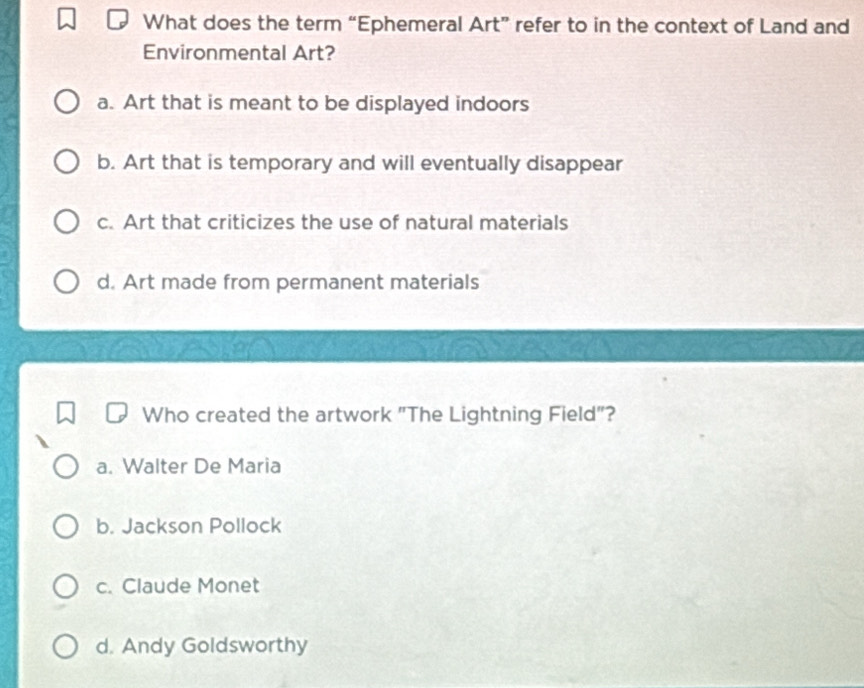 Solved: What does the term “Ephemeral Art” refer to in the context of ...