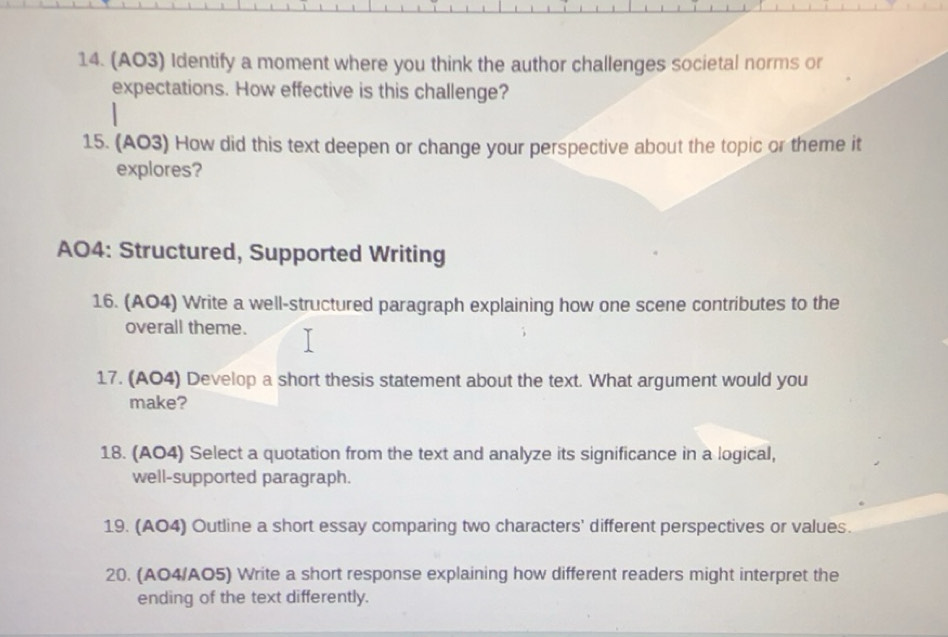 Gelöst:(AO3) Identify a moment where you think the author challenges ...