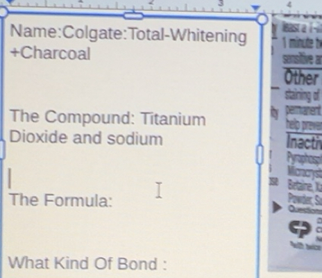 Solved: least a i Name:Colgate:Total-Whitening 1 minute by +Charcoal ...