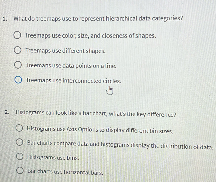 Solved: What do treemaps use to represent hierarchical data categories ...